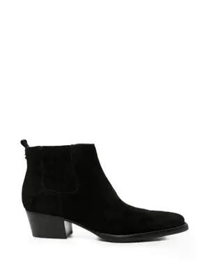 Guess Suede Block-heel Ankle Boots With Silver-tone Logo Plaque