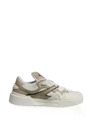 Dolce & Gabbana Faux-shearling Low-top Sneakers - Neutrals