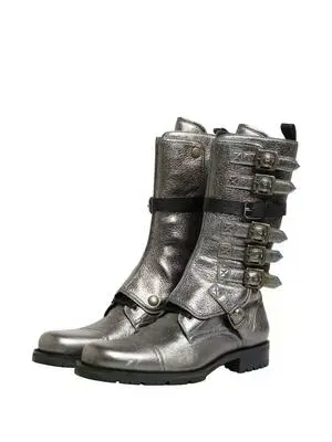 Dolce & Gabbana Metallic Leather Buckle-fastening Combat Boots