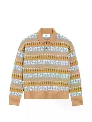 AMI Paris Jacquard-knit Polo Sweater