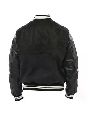 DIESEL® Bomber Jacket With Leather Sleeves And Embroidered Logo
