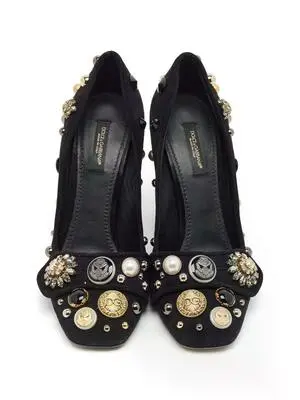 Dolce & Gabbana Suede Embellished Block Heel Pumps