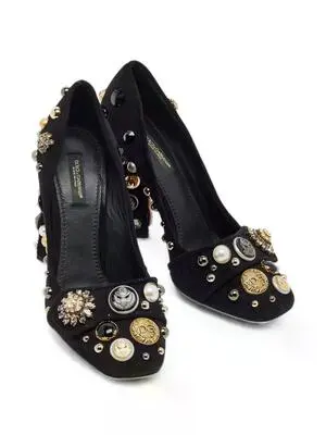 Dolce & Gabbana Suede Embellished Block Heel Pumps