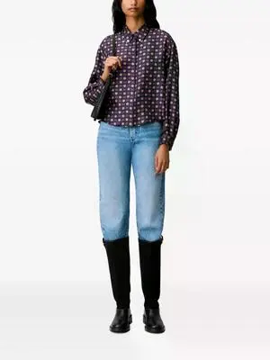 Claudie Pierlot Printed Silk Shirt With Jewelled Buttons