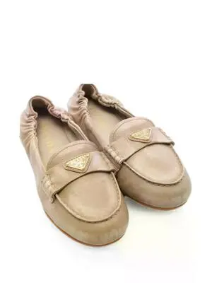 Prada Leather Loafers With Gold-tone Logo Plaque