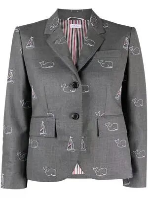 Thom Browne Motif-embroidered Single-breasted Blazer - Grey