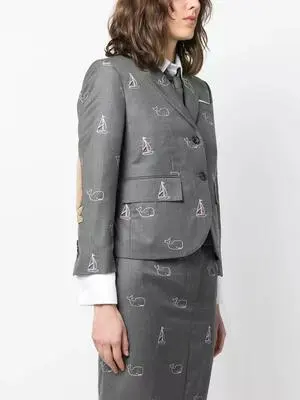 Thom Browne Motif-embroidered Single-breasted Blazer