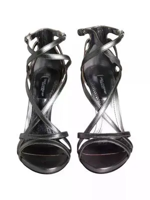 Dolce & Gabbana Keira Metallic Leather Cut-out Stiletto Sandals