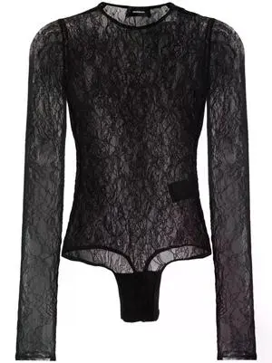 Wardrobe.NYC Sheer Lace Bodysuit - Black