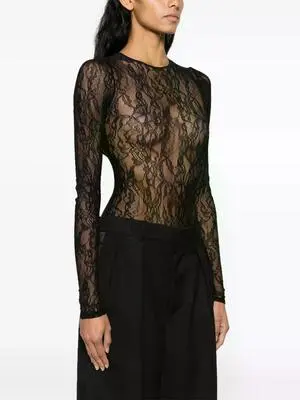 Wardrobe.NYC Sheer Lace Bodysuit - Black