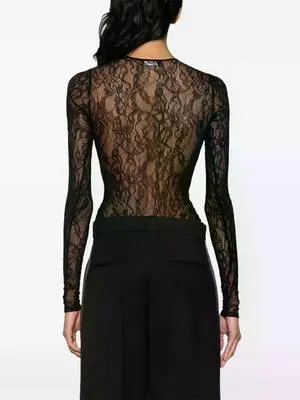 Wardrobe.NYC Sheer Lace Bodysuit - Black