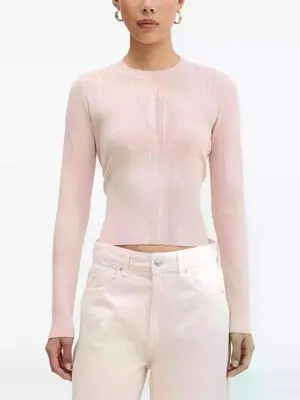 VICOLO Tie-back Ribbed Long-sleeve Top