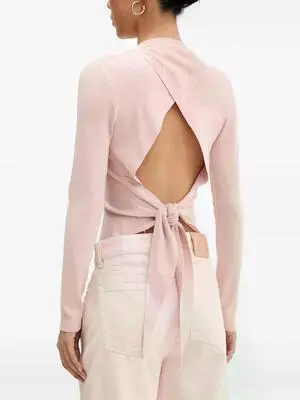 VICOLO Tie-back Ribbed Long-sleeve Top
