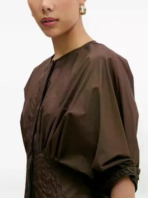 VICOLO Pleated Waist Puff-sleeve Blouse - Brown