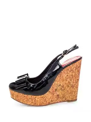 Carolina Herrera Patent Leather Bow Wedge Sandals