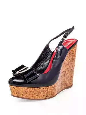Carolina Herrera Patent Leather Bow Wedge Sandals