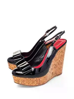 Carolina Herrera Patent Leather Bow Wedge Sandals