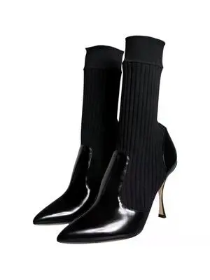 Dolce & Gabbana Patent-leather Ribbed-knit Ankle Boots