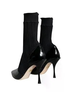 Dolce & Gabbana Patent-leather Ribbed-knit Ankle Boots