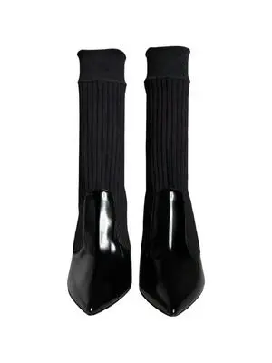 Dolce & Gabbana Patent-leather Ribbed-knit Ankle Boots
