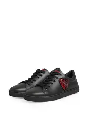 Dolce & Gabbana Crystal Heart Embellished Leather Sneakers