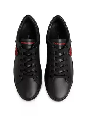 Dolce & Gabbana Crystal Heart Embellished Leather Sneakers