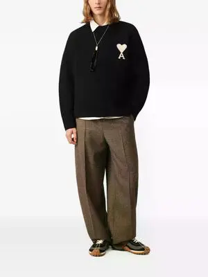 AMI Paris Crewneck Wool Sweater With De Coeur Intarsia