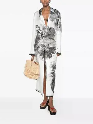Attico Feather-print Maxi Shirt Dress - White