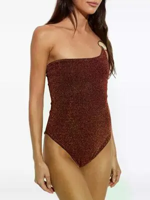 Oseree Lumière One-shoulder Lurex Swimsuit - Brown