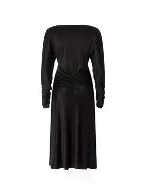 Pinko Ruched Long-sleeve Satin Midi Dress