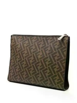 Fendi Zucca Coated Canvas Diagonal Front Zip Clutch Bag