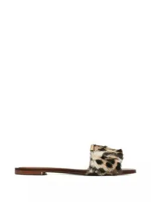 Dolce & Gabbana Leopard Print Fur Flat Slides - Neutrals