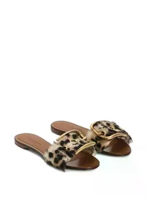 Dolce & Gabbana Leopard Print Fur Flat Slides