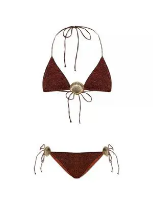Oseree Shell-detail Lurex Bikini - Brown