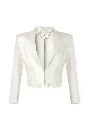 Elisabetta Franchi Cropped Blazer With Chain Detail - Neutrals