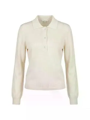 Malo Ribbed Knitted Polo Top - White