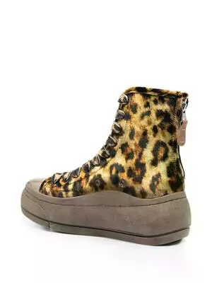 R13 Leopard Print Velvet Platform High Top Sneakers
