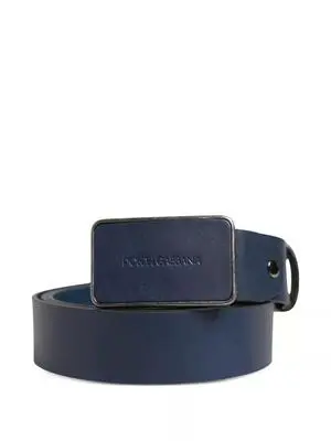 Dolce & Gabbana Logo Plaque Leather Belt - Blue