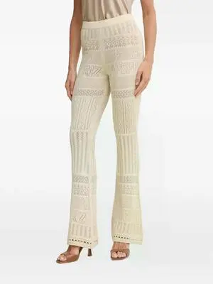 Patrizia Pepe Cream White Logo Pointelle Knit Flared Trousers