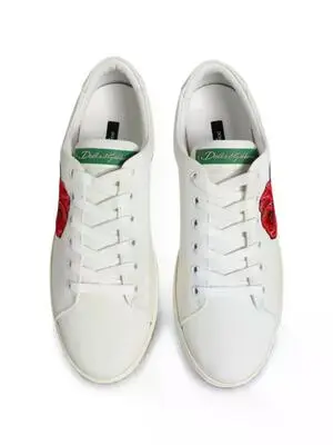 Dolce & Gabbana Embroidered Rose Leather Sneakers