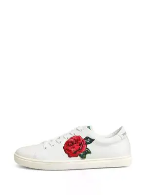 Dolce & Gabbana Embroidered Rose Leather Sneakers