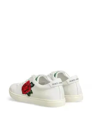 Dolce & Gabbana Embroidered Rose Leather Sneakers