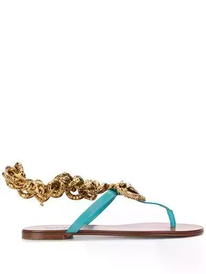 DOLCE & GABBANA Dolce & Gabbana Devotion Calf Leather Sandals With Chain Link Detailing