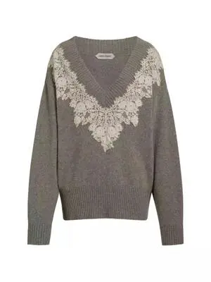 Alberta Ferretti Lace-trim V-neck Sweater