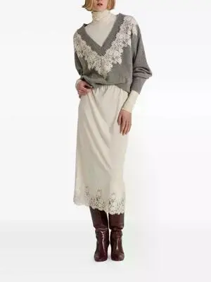 Alberta Ferretti Lace-trim V-neck Sweater