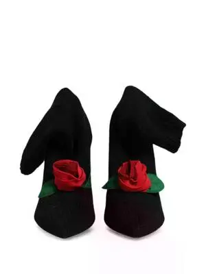 Dolce & Gabbana Ribbed Knit Rose Appliqué Stiletto Boots