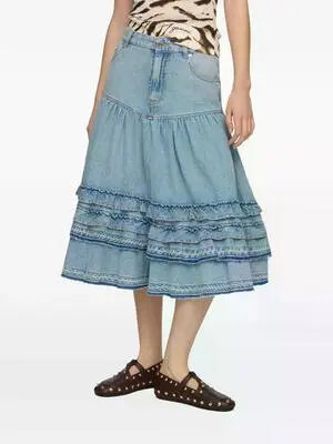GANNI Tiered Ruffled Hem Midi Skirt