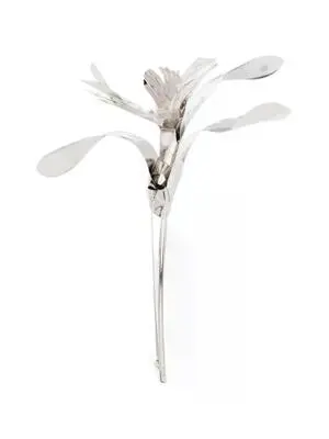 N°21 Tone Floral Motif Sculptural Brooch - Silver