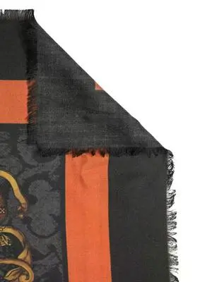 Dolce & Gabbana Crest-print Fringed Scarf - Black