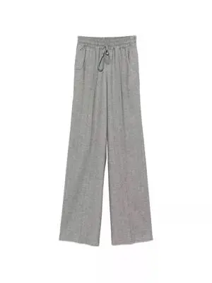 Kiton Taupe Herringbone Pattern Drawstring Wide Leg Trousers